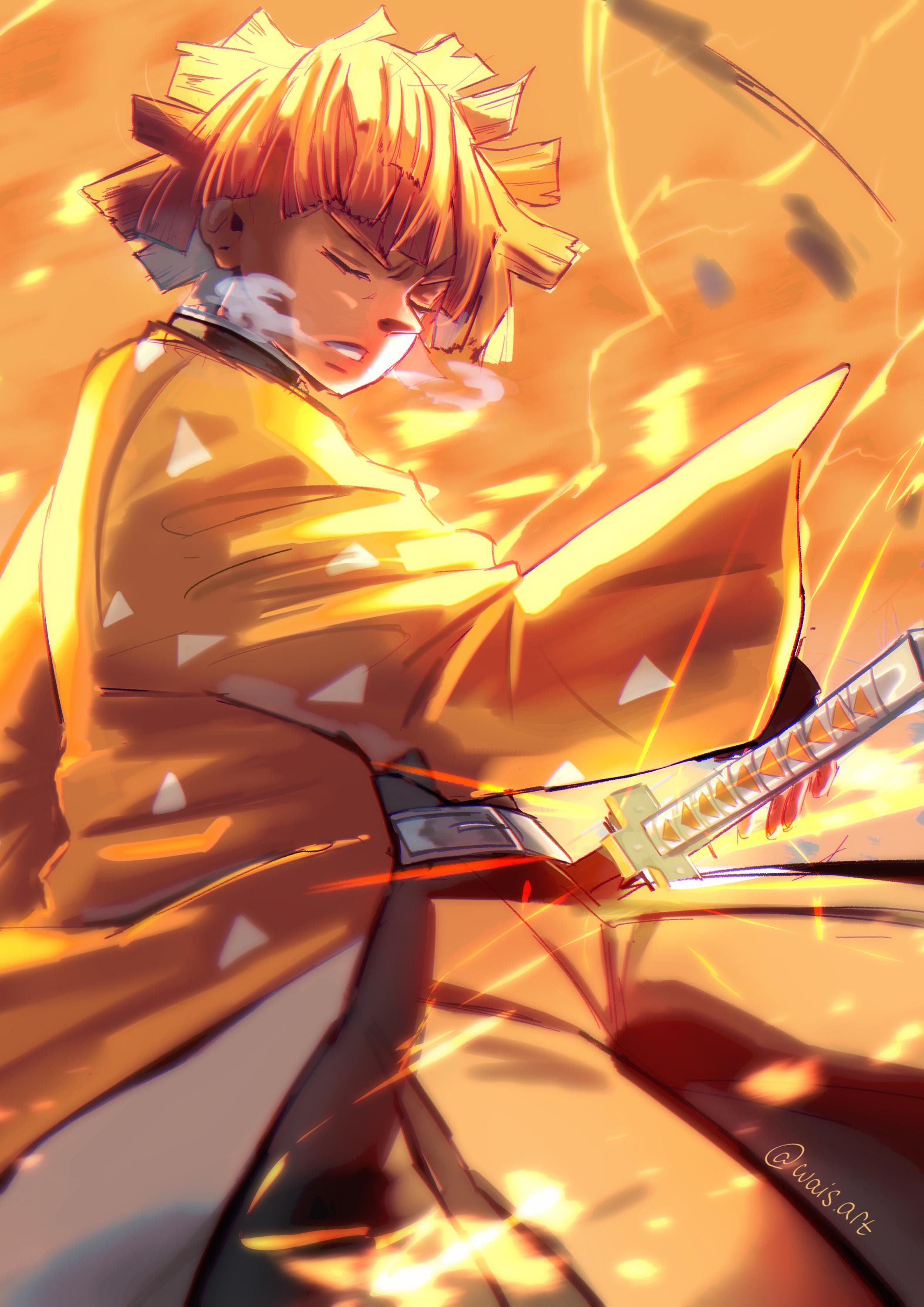 Zenitsu Agatsuma Poster, Anime Print, Demon Slayer, Artwork, Wall Art ...