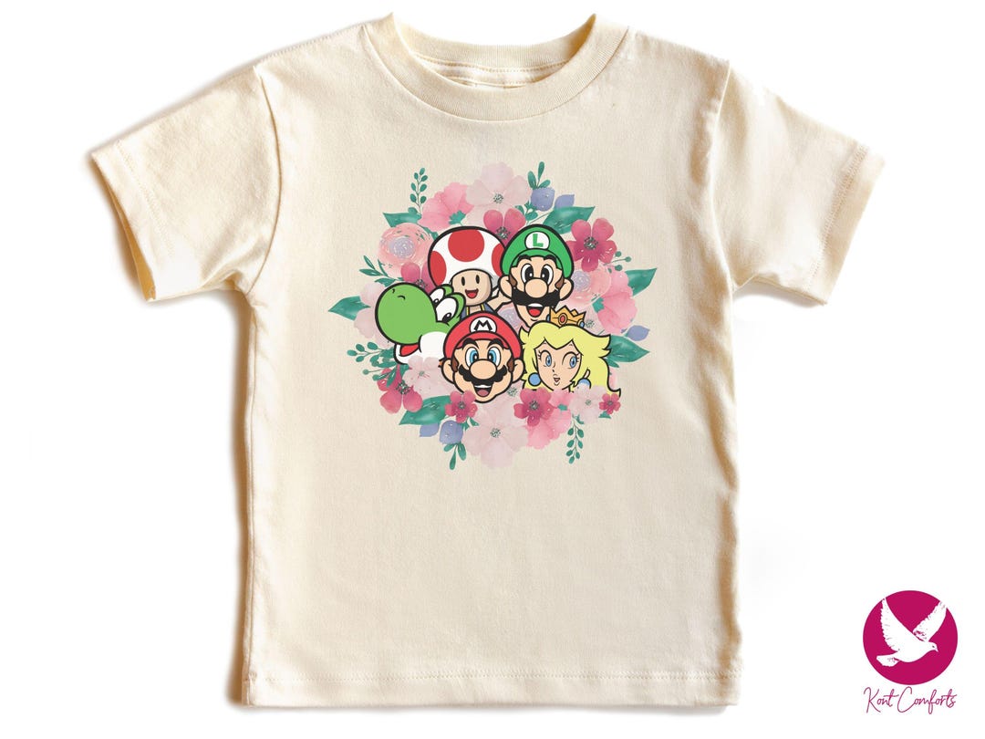 Floral Mario Characters Kids Shirt, Super Mario Gifts for Kids, Mario ...