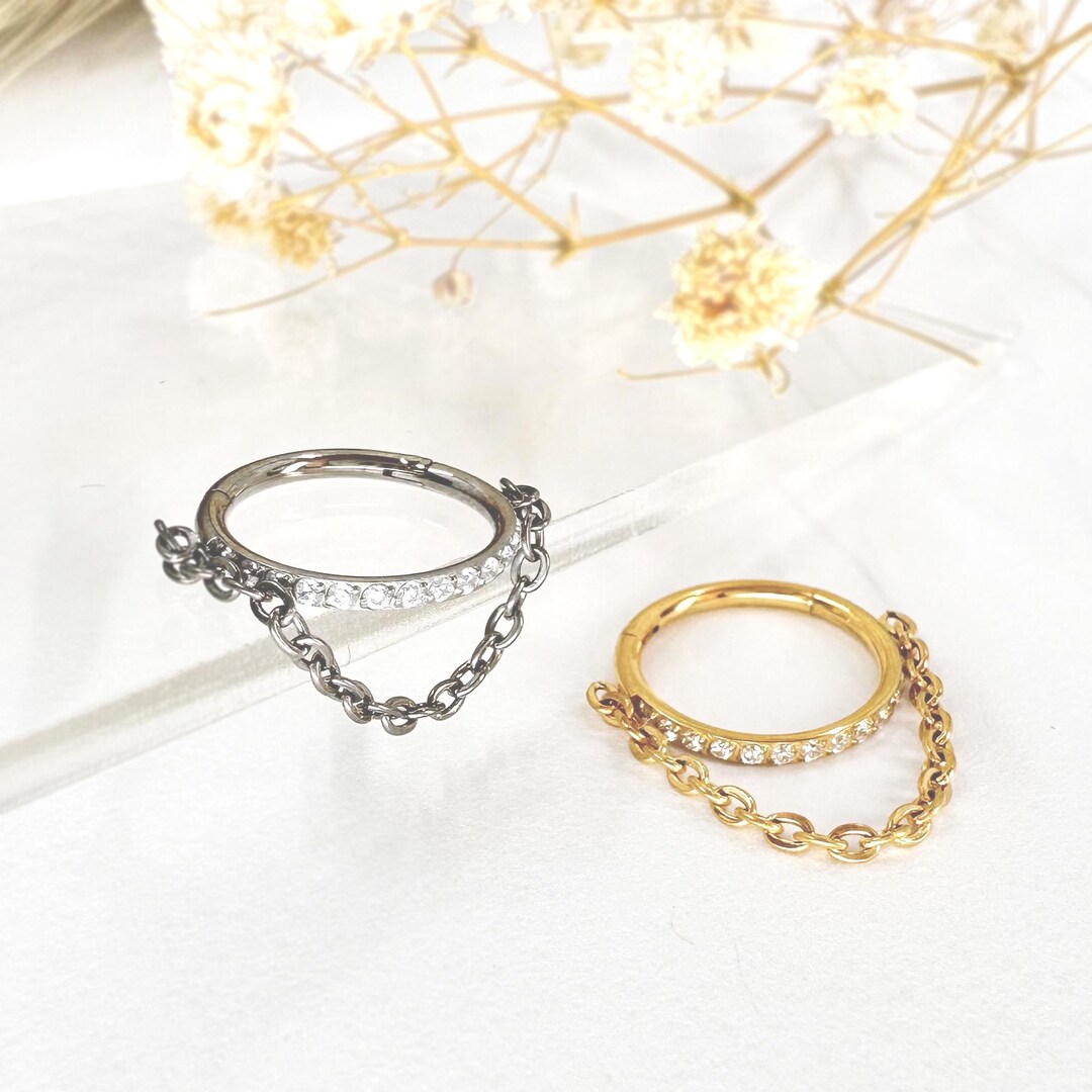 ASTM F136 Titanium Sparkle Rim Chained Clicker Hoop Ring - Etsy