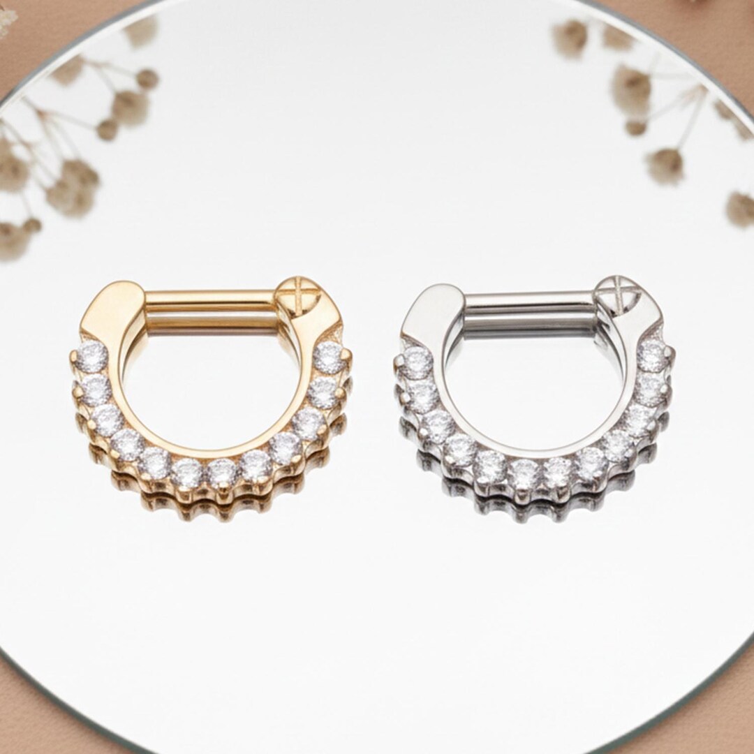 14K Gold Sparkle Multi-gem Clicker Hoop Ring - Etsy