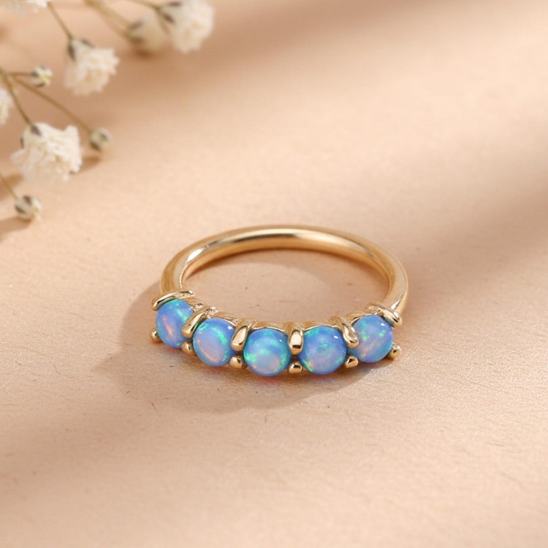 14K Gold Multi Fire Opal Crown Prong Set Bendable Hoop Ring - Etsy