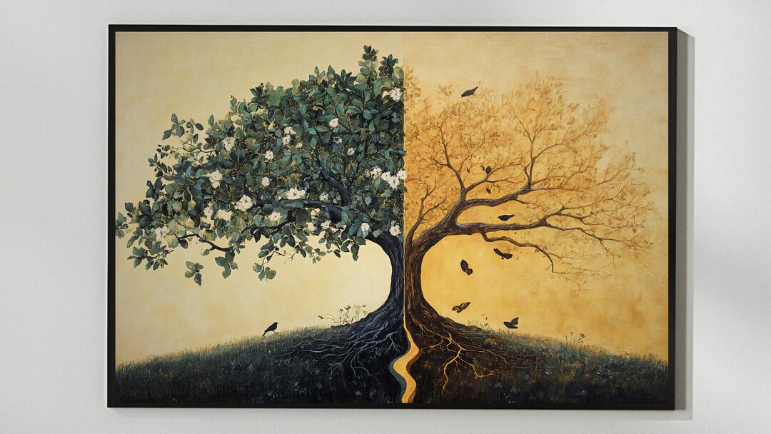 Nature Inspired Painting, TV Screen Art, Autumn Leaves Print, Cozy Home ...