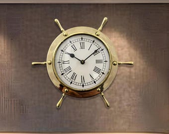 Nautical Brass Vintage Style Wall Clock for Home Decor - Ship Wheel ...