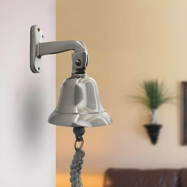 Handcrafted Wall Hanging Brass Ship Bell Silver Polished Indoor ...