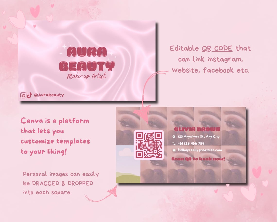 Cute Pink Business Card, Printable Personalized Design, Aesthetic ...