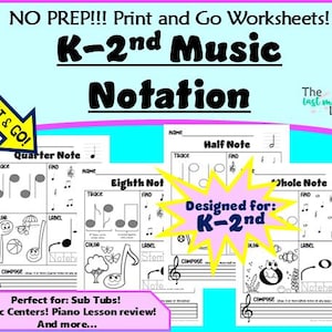 NO PREP!! Digital K-2nd Music Notation Worksheets for School, Sub Tub ...