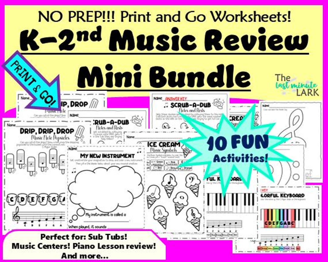 FUN & CUTE! K-2nd Music Review Worksheets for School, Sub Tub, Piano ...