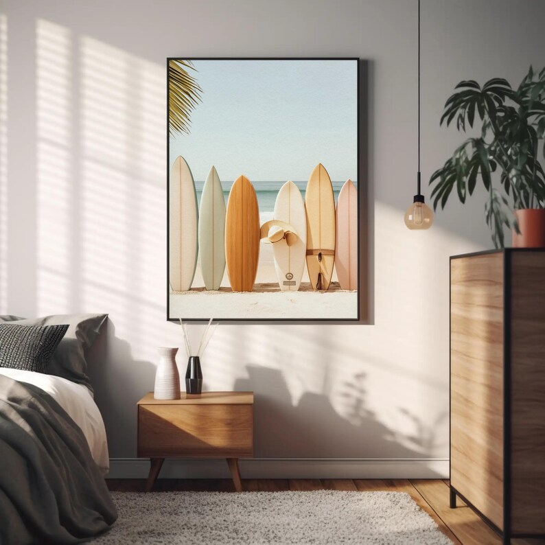 Surfboard Print Wall Art Tropical Beach Digital Download Summer Beach ...