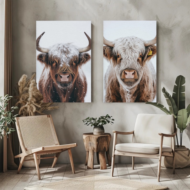 Highland Cow Print Set, Winter Snow Scene (digital Download) - Etsy