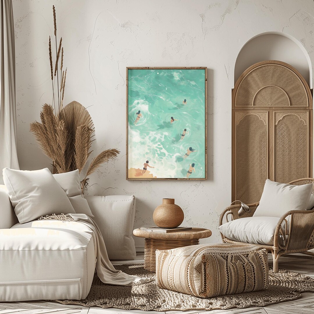 Coastal Beach Print Summer Swimmers Wall Art Digital Download ...