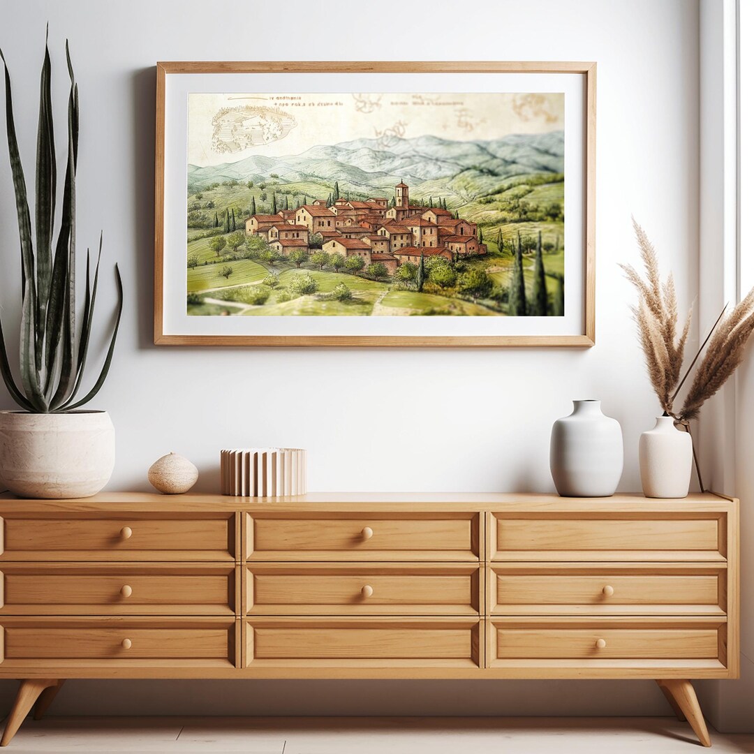 Tuscan Village Illustration Printable Wall Art Digital Download Italian ...