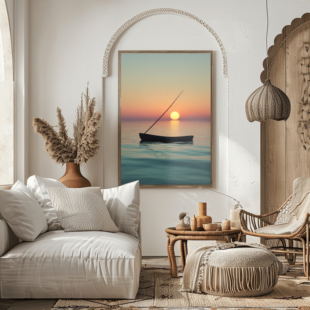 Sunset Boat Scene Print - Tranquil Digital Download - Printable Wall ...