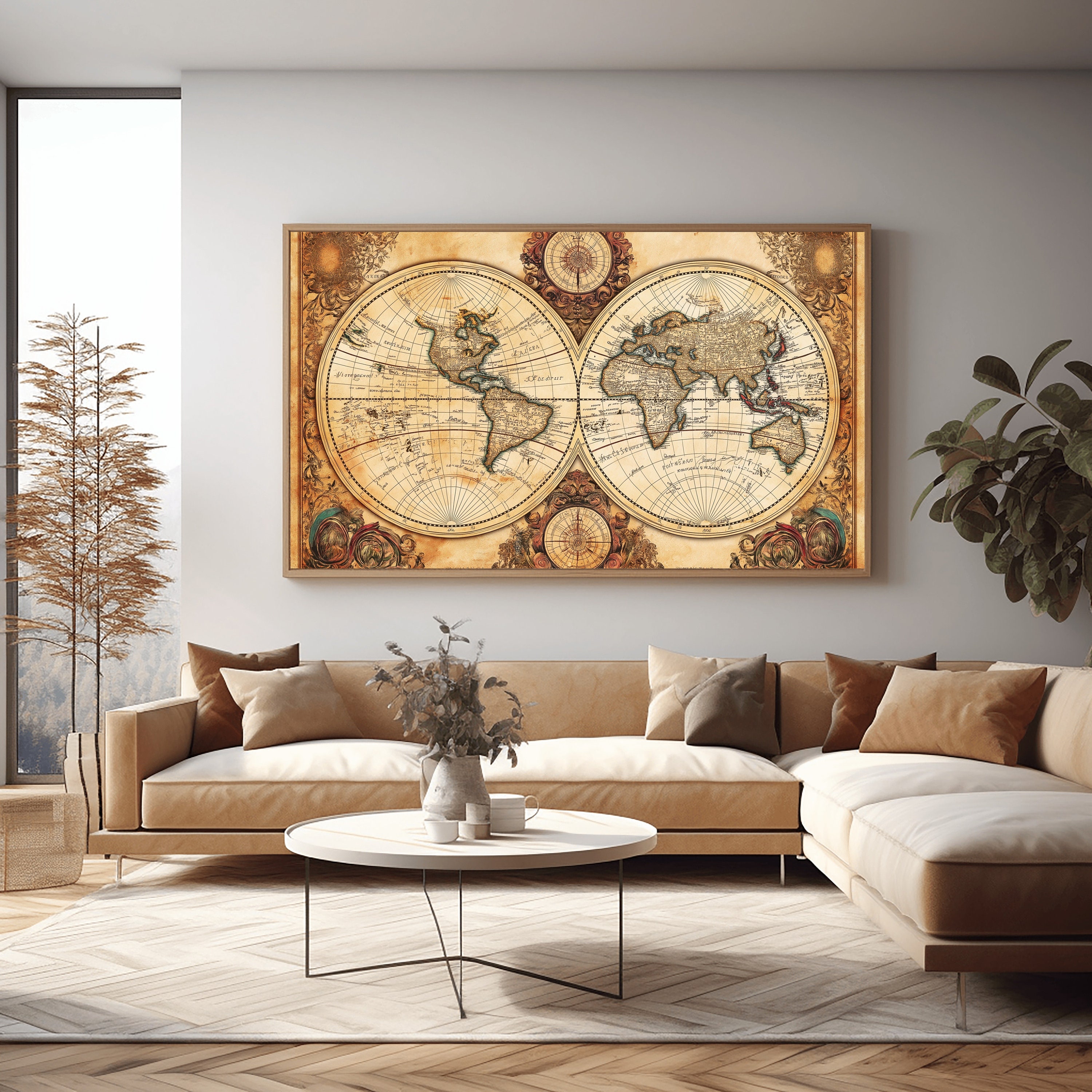 Vintage World Map Art Print - Printable Wall Art - Digital Download ...