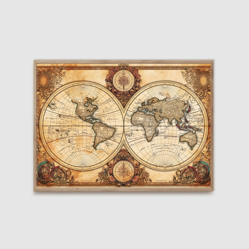 Vintage World Map Art Print Printable Wall Art Digital Download Vintage ...