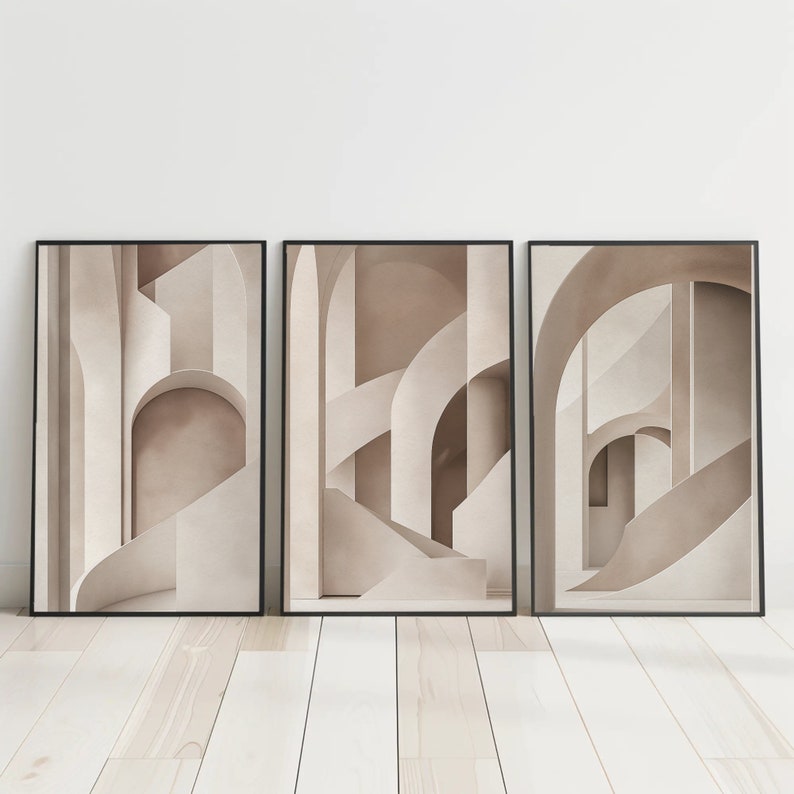 Set of 3 Minimalist Arch Prints | Neutral Toned Contemporary Digital ...