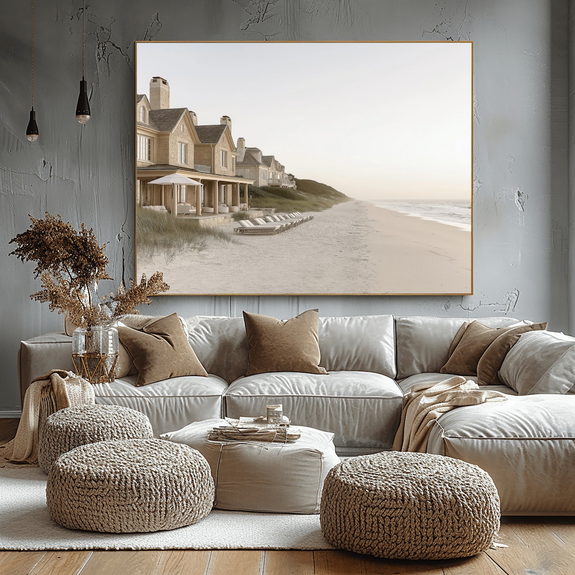 Hamptons Beach House Coastal Wall Art Summer Home Decor Sandy Shoreline ...