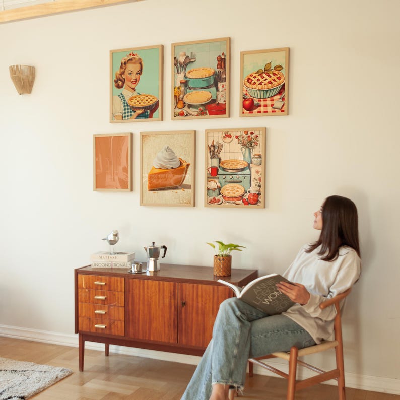 Kitchen Wall Art Set Retro Pie Vintage Printable Digital Download ...