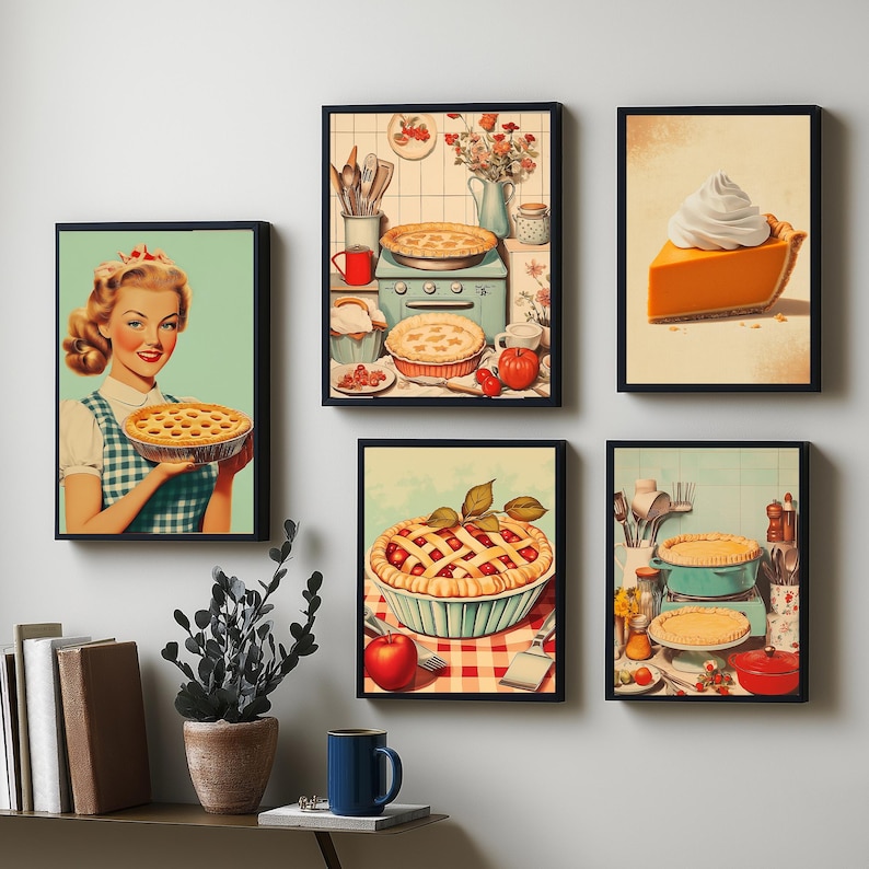 Kitchen Wall Art Set Retro Pie Vintage Printable Digital Download ...