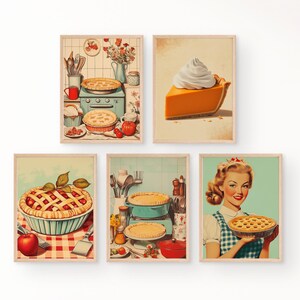 Kitchen Wall Art Set Retro Pie Vintage Printable Digital Download ...