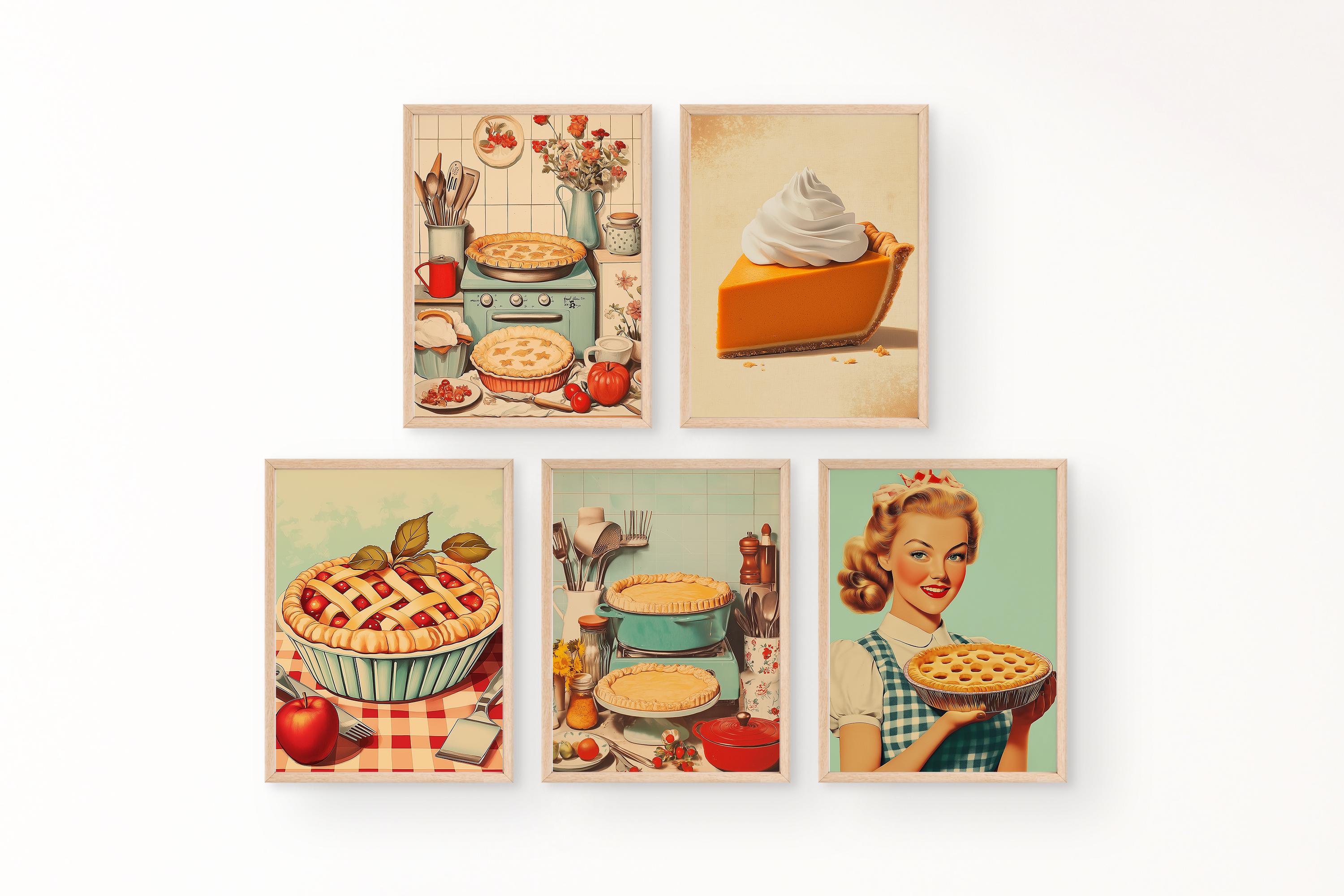 Kitchen Wall Art Set Retro Pie Vintage Printable Digital Download ...