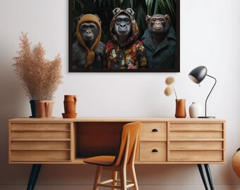 Printable MONKEY WALL ART, Digital Download, Evisionarts - Etsy