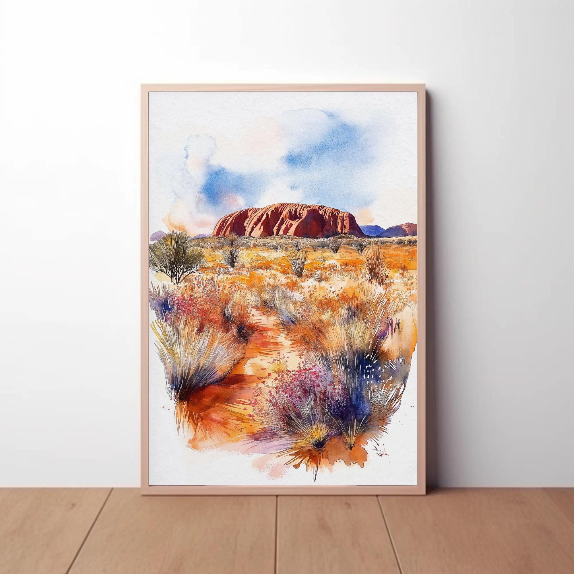 Uluru Watercolor Art Print Australian Outback Wall Decor Desert ...