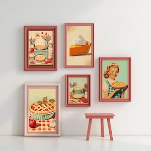 Kitchen Wall Art Set Retro Pie Vintage Printable Digital Download ...