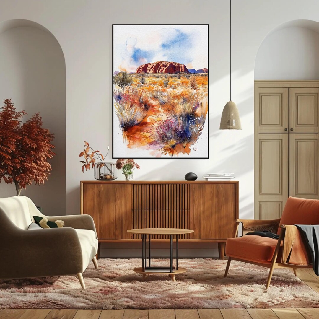 Uluru Watercolor Art Print Australian Outback Wall Decor Desert ...