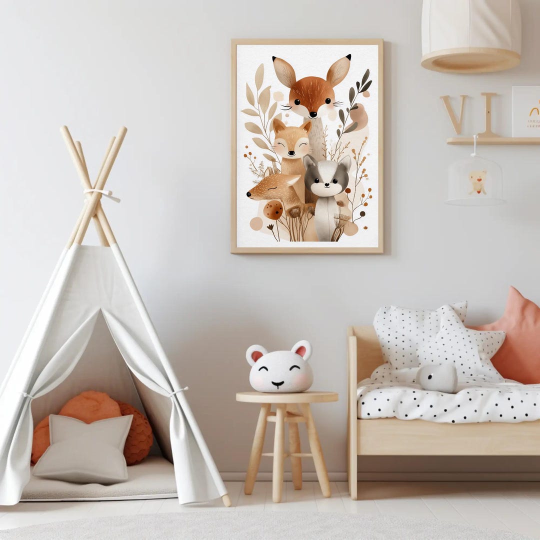 Woodland Animals Printable Wall Art Cute Forest Animal Nursery Decor ...