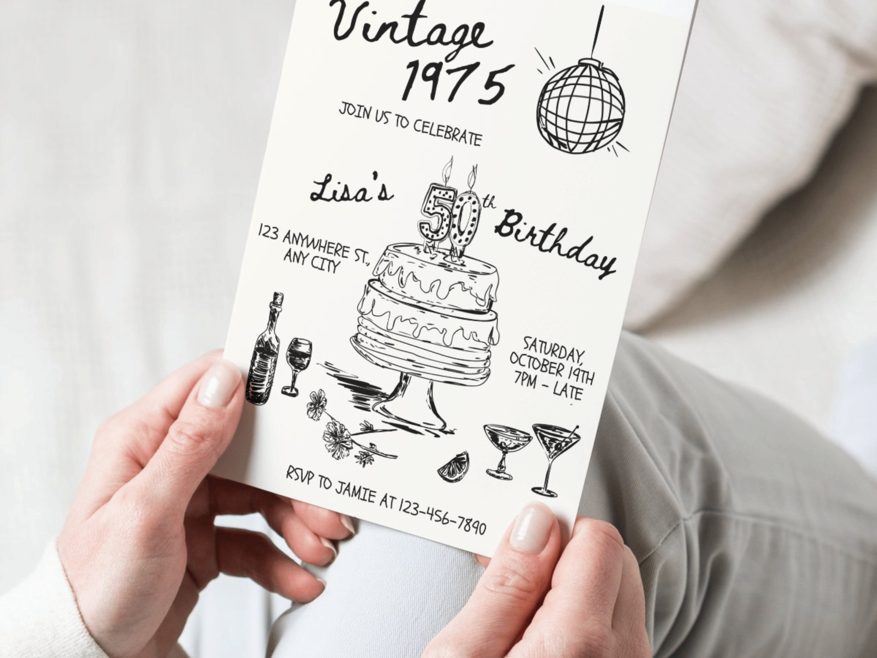 Vintage 1975 Birthday Invitation: Retro Canva Template (digital ...