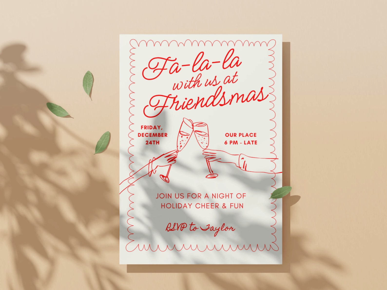 FRIENDSMAS Invitation – Hand Drawn, Whimsical & Retro Editable Template ...