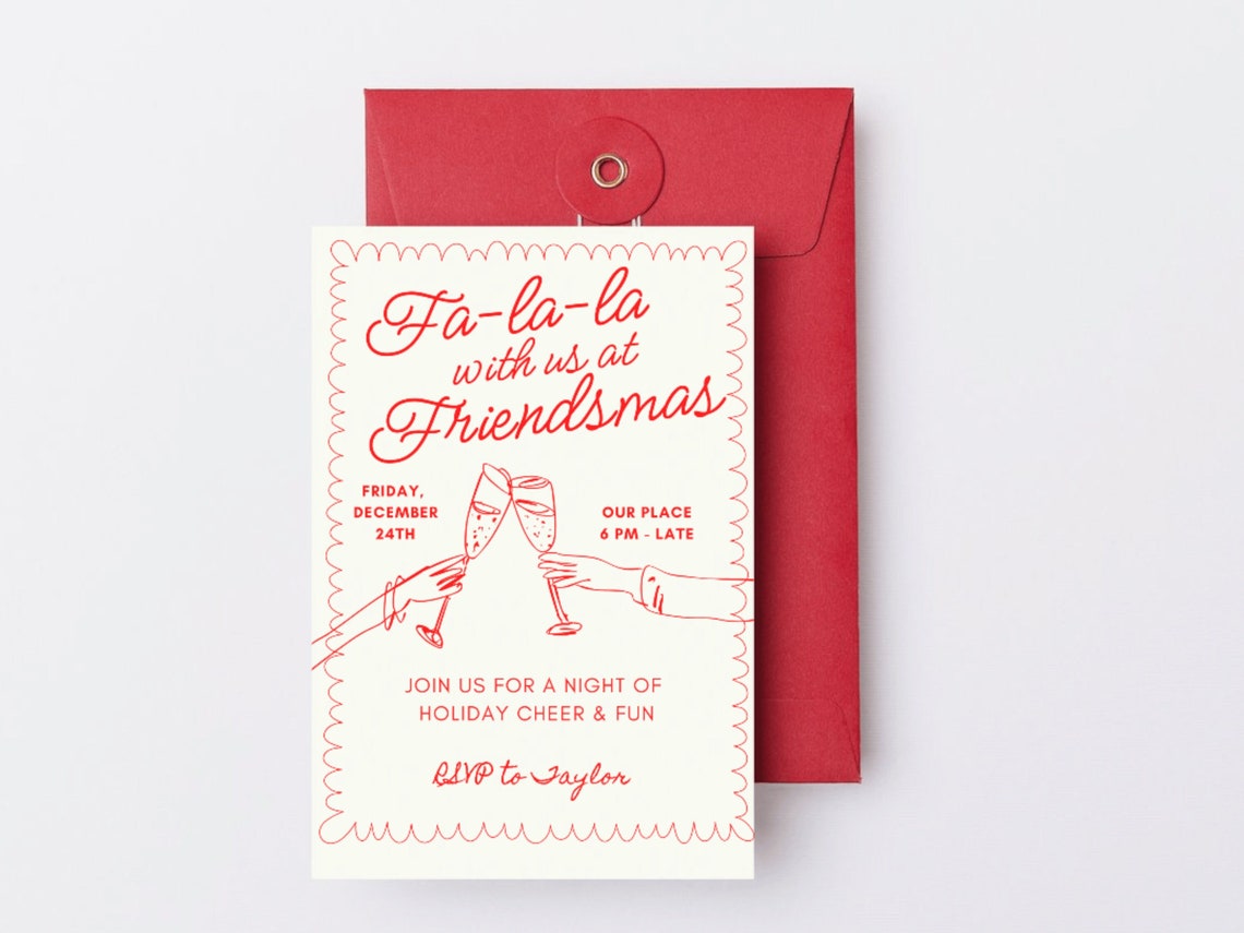 FRIENDSMAS Invitation – Hand Drawn, Whimsical & Retro Editable Template ...