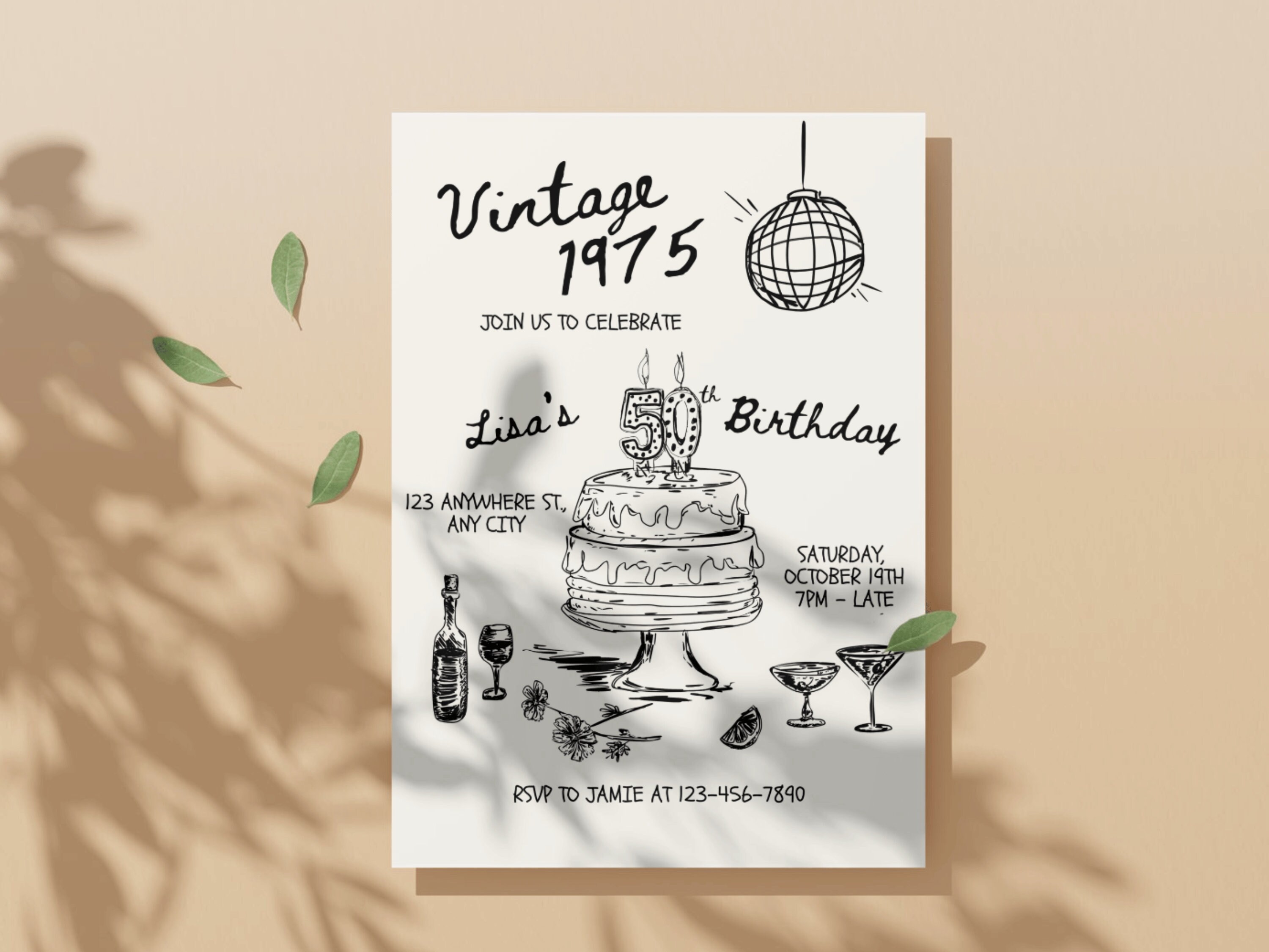 Vintage 1975 Birthday Invitation: Retro Canva Template (digital ...