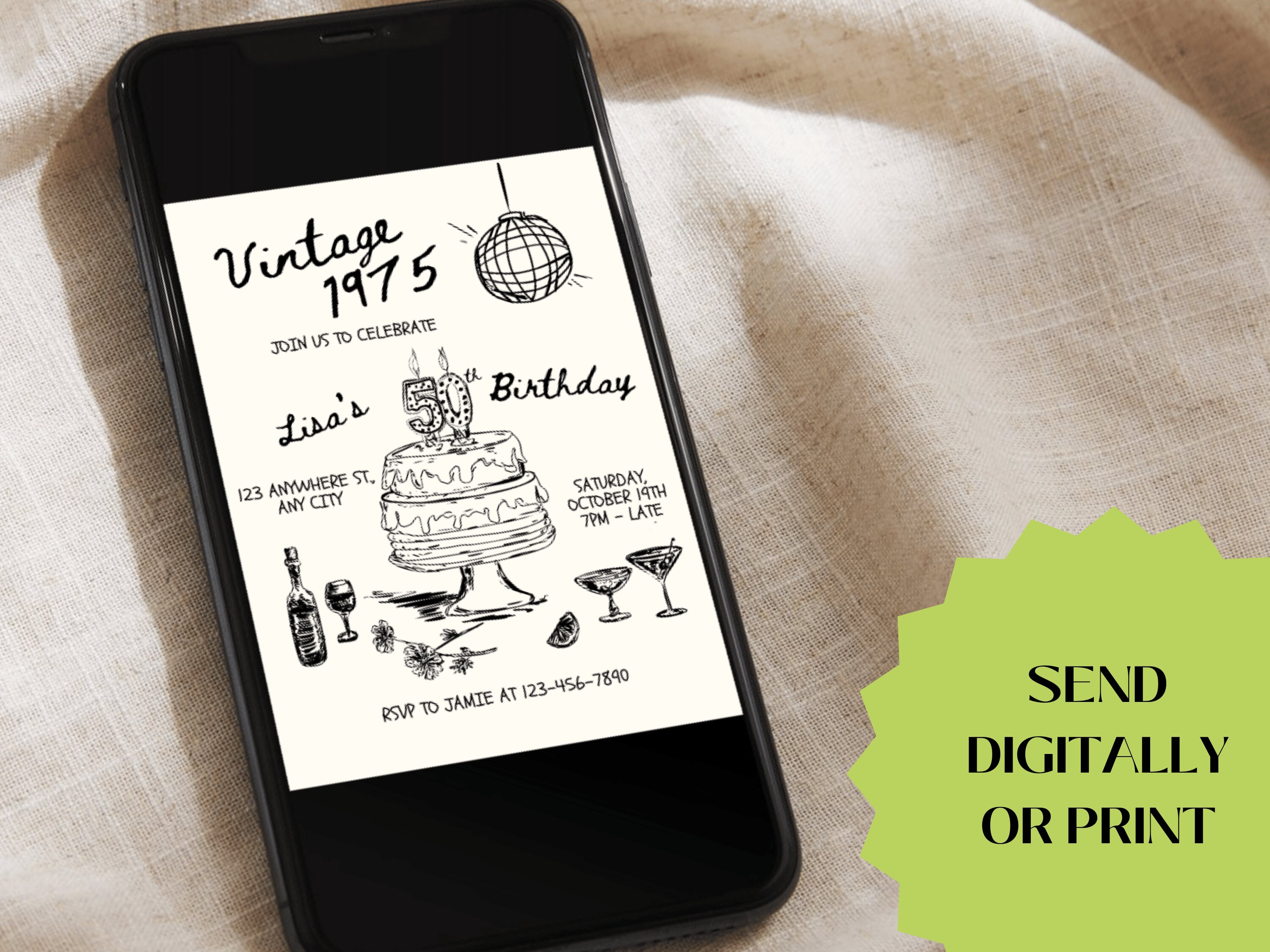 Vintage 1975 Birthday Invitation: Retro Canva Template (digital ...