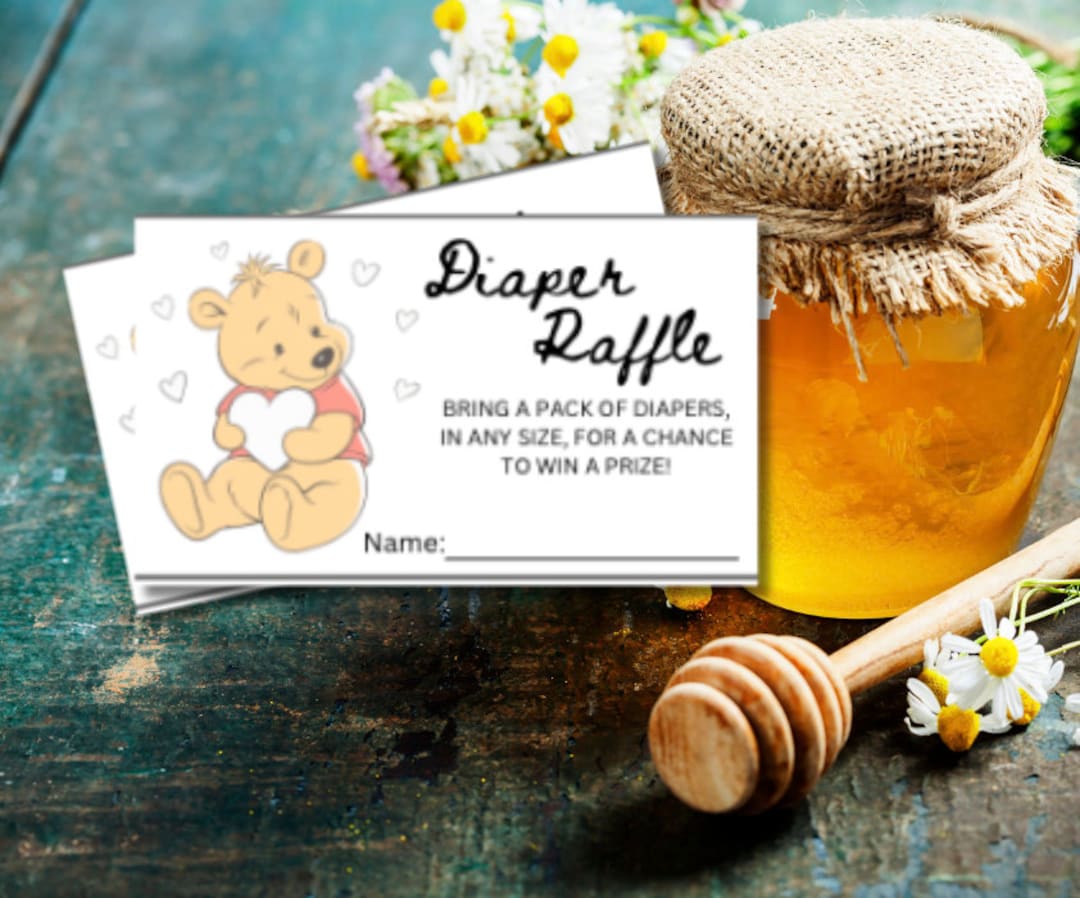 Winnie the Pooh Diaper Raffle Ticket Cards for a Fun-filled Baby Shower ...