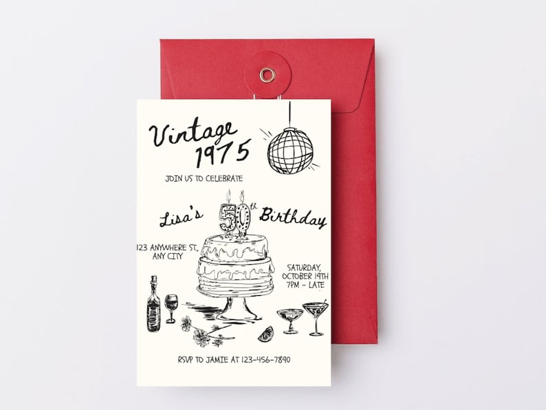 Vintage 1975 Birthday Invitation: Retro Canva Template (digital ...