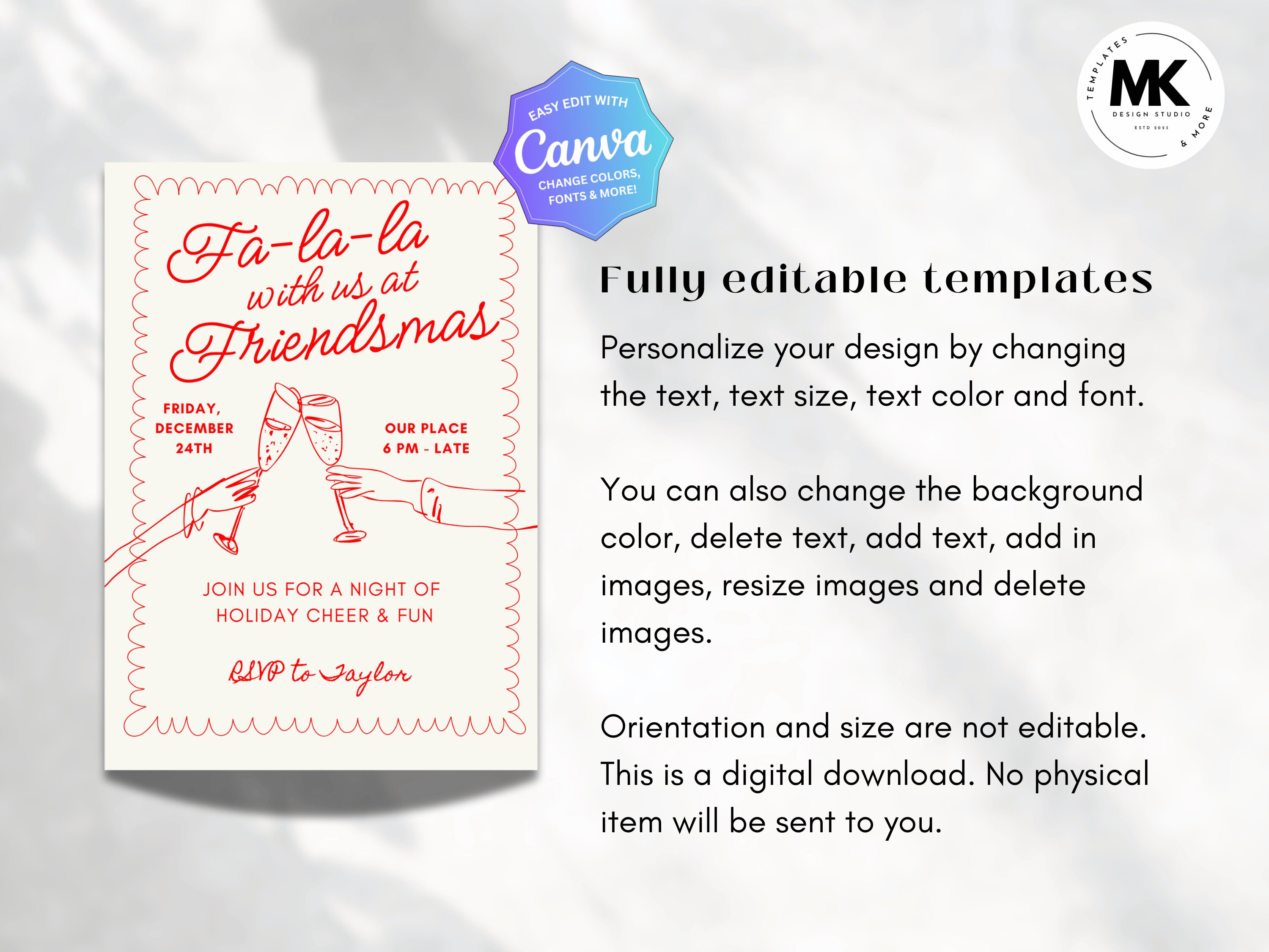 Friendsmas Invitation – Hand Drawn, Whimsical & Retro Editable Template ...