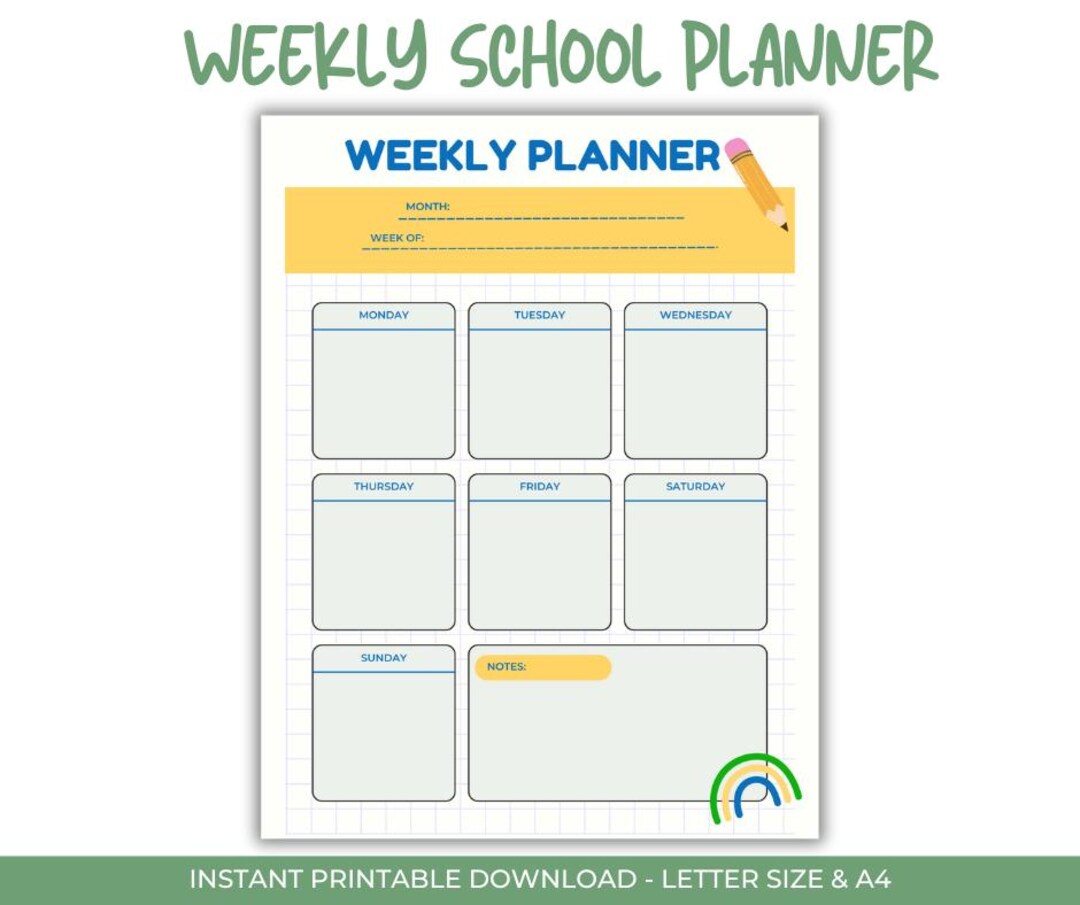 Weekly School Planner Printable, Weekly Schedule for Kids, Schedule ...