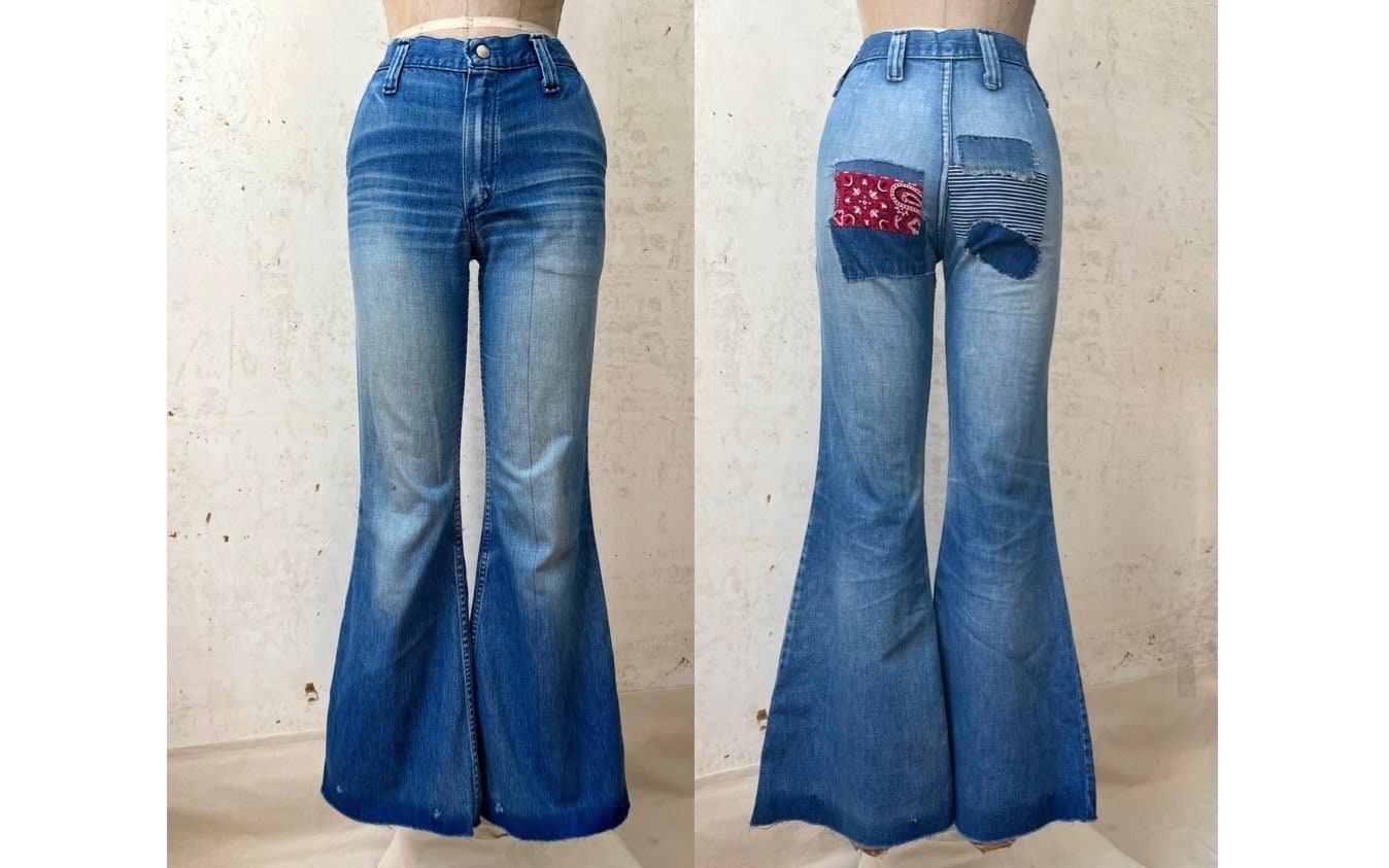 Vintage 70's JC Penney Patched Faded Thrashed Bell Bottoms Vintage 70's JC Penney Patched Faded Thrashed Bell Bottoms