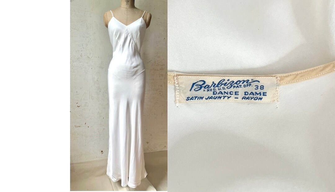 Vintage 30s 40s Barbizon Dance Dame White Bias Cut Rayon Old Hollywood ...