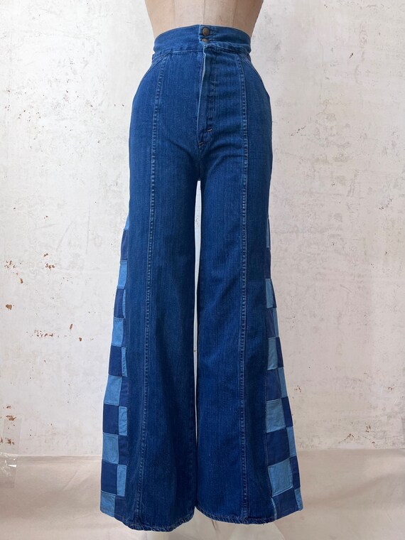 Vintage 70’s Patchwork Denim Hippie Sailor Style Bell… - Gem
