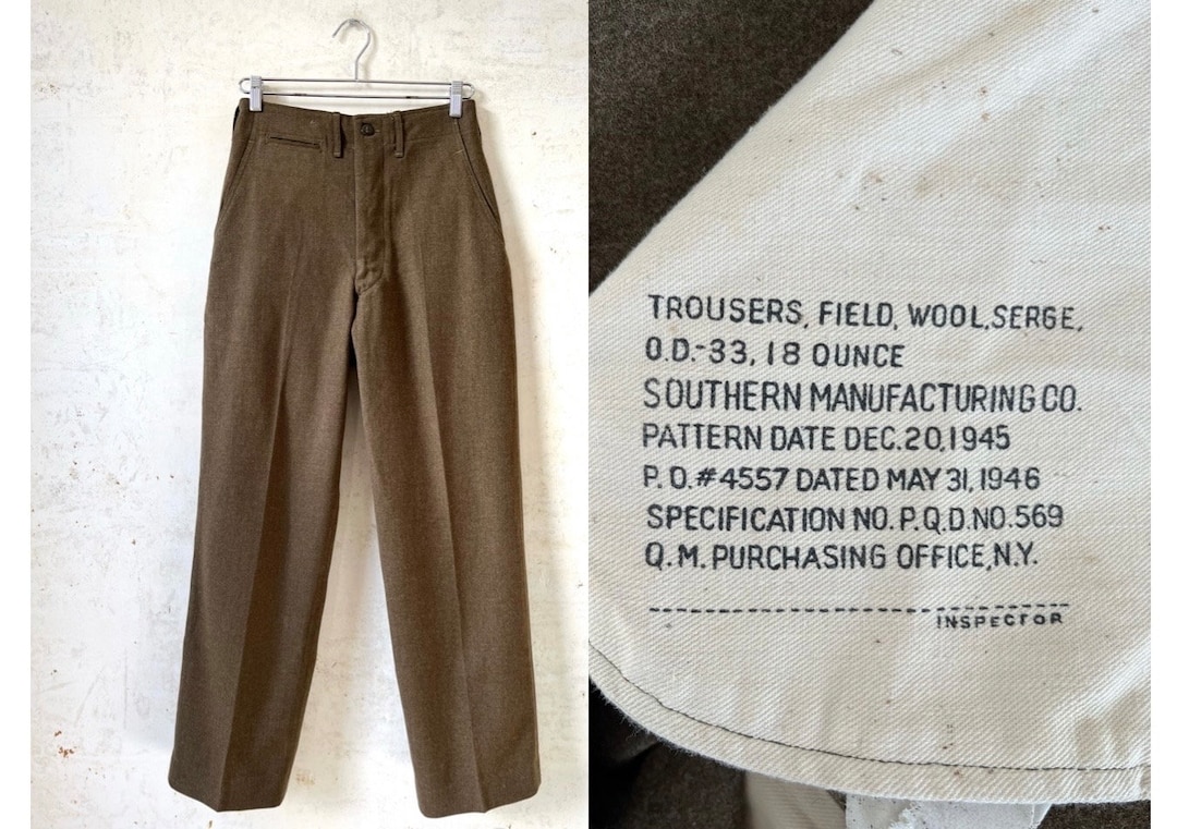 Vintage 40s WW2 Army Military Issue Wool Serge Field Trousers Chinos ...