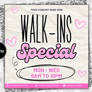 Walk Ins Flyer, Walk in Welcome Flyer Walk in Wednesday, Hair Booking ...