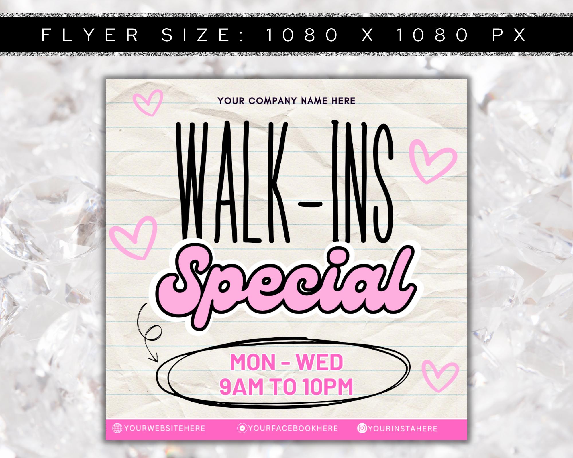 Walk Ins Flyer, Walk in Welcome Flyer Walk in Wednesday, Hair Booking ...