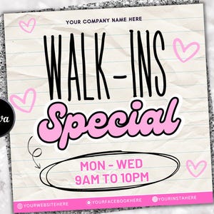 Walk Ins Flyer, Walk in Welcome Flyer Walk in Wednesday, Hair Booking ...
