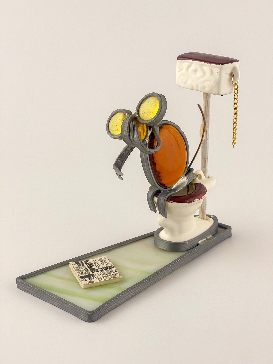 Vintage Carl Goeller Mouse on Toilet Glass Art Sculpture - Whimsical ...