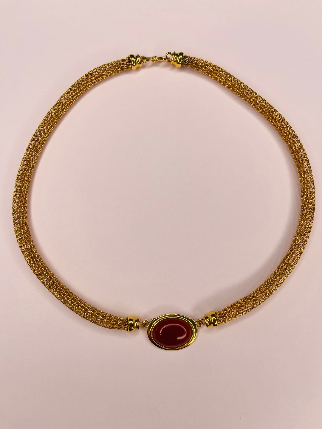Gold Tone Mesh Weave Necklace With Red Pendant Museum of Modern Art ...