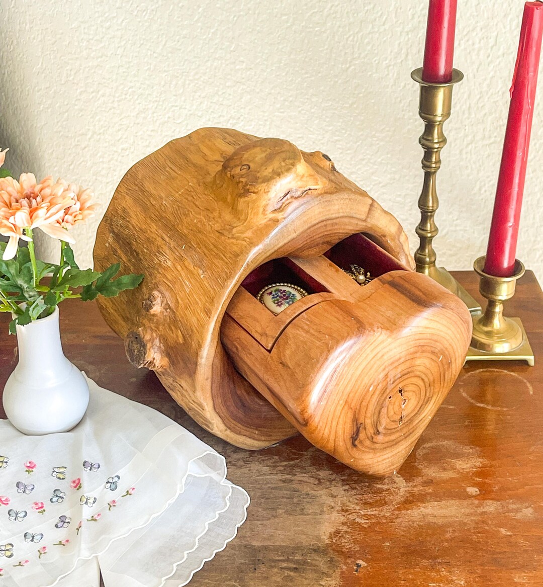 Handcrafted Heart-shaped Wooden Log Jewelry Box With Velvet-lined ...
