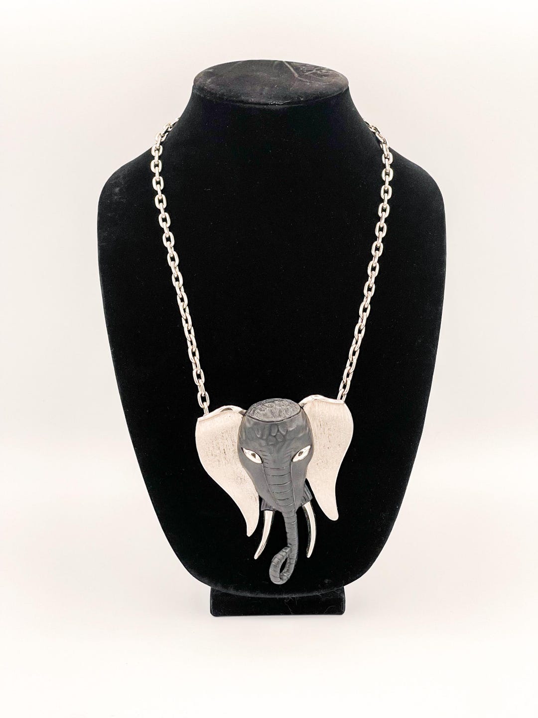 Vintage Luca Razza Style Elephant Necklace: 1970s Resin Safari Pendant ...