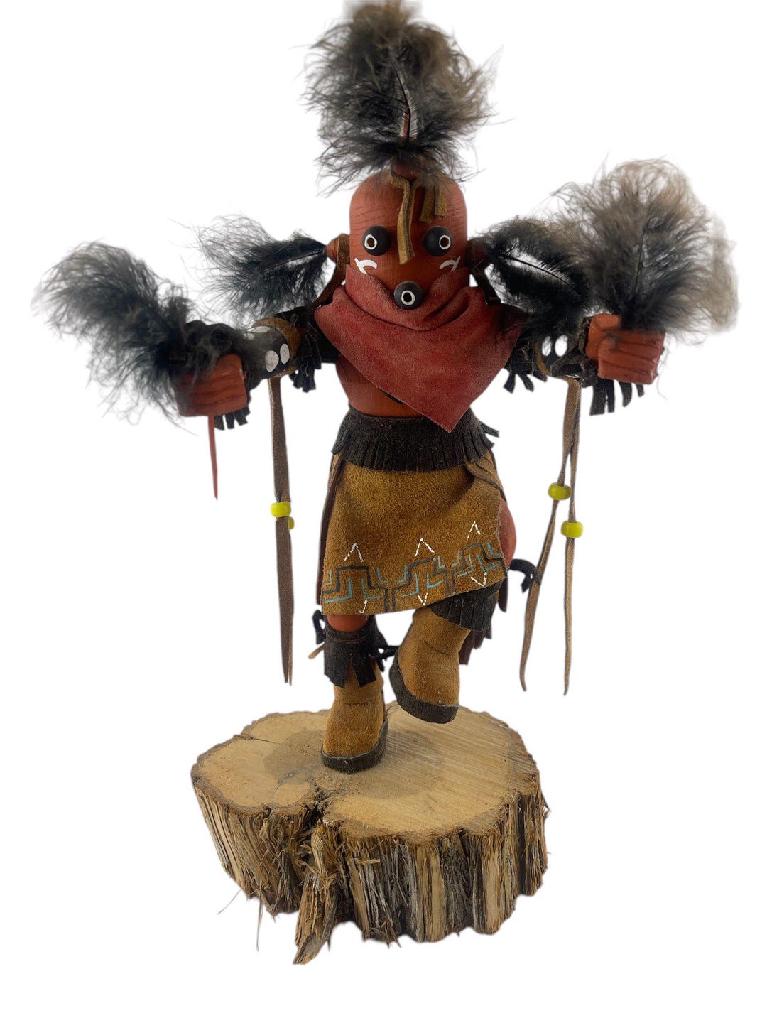 Vintage Hopi Mudhead Kachina Doll With Feathers and Red Scarf, 12 Tall ...